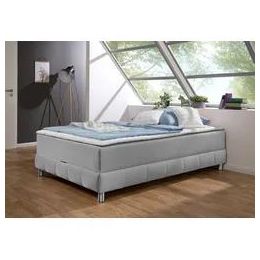 Boxspringbett Home Affaire "Vaasa", silber, B:146cm L:206cm, Komplettbetten, Boxspringbett, f&uuml;r Dachschr&auml;gen geeignet, inkl. Bettkasten und Topper