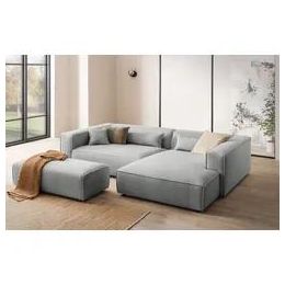 Ecksofa "PIARA XXL, L-Form, Schlaffunktion, Cord, Leinenoptik o. Strukturstoff", grau (hellgrau), B:288cm H:66cm T:198cm, 100% Polyester, LeGer Home by Lena Gercke, Sofas, Ecksofa, Hocker stellbar zum Schlafsofa (Krokodilverbinder), tiefe Sitzfl&auml;che