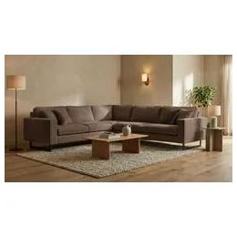 Ecksofa Home Affaire "Pinto, XXL, 250/290 cm, langer Schenkel, Ottomane", braun, B:290cm H:85cm T:250cm, 92% Polyester, 8% Nylon, Sofas, Ecksofa, Cord, Chenille, Lederoptik, mit Keder, Metallf&uuml;&szlig;e, Wellenunterfederung