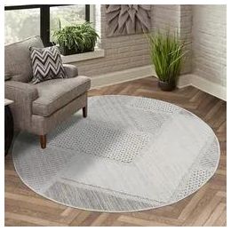 Teppich Carpet City "LINDO 8877", gr&uuml;n, H:11mm &Oslash;:200cm, Obermaterial: 100% Polyester, Teppiche, Teppich, Kurzflor, Hochtief-Muster/ 3D-Effekt, Boho-Stil, Wohnzimmer