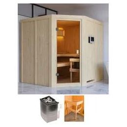 Sauna Karibu "Kotka", beige (natur), Saunaofen, integrierte Steuerung, 9 kW, Saunen, Ofen 9 kW integr. Strg