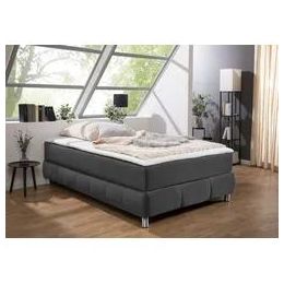Boxspringbett Home Affaire "Salo", grau (anthrazit), B:126cm L:206cm, Komplettbetten, Boxspringbett, Ohne Kopfteil, inkl. Topper, auch in &Uuml;berl&auml;nge 220 cm