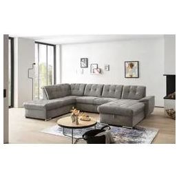 Wohnlandschaft exxpo - SOFA FASHION "Durango, aufwendige Sitz- und R&uuml;ckenverarbeitung, bequem, U-Form", grau (taupe), B:340cm H:92cm T:248cm, Sofas, Wohnlandschaft, inkl. Kopfteilverstellung, wahlweise mit Bettfunktion und Bettkasten
