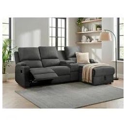 Ecksofa OTTO HOME "NAPORI Multimediasofa, 3er Kinosessel XXL, L-Form, 3 Bezugsstoffe", grau (anthrazit), B:240cm H:105cm T:155cm, Sofas, Ecksofa, Kinosofa mit Relaxfunktion, Getr&auml;nkehalter, Staufach und Staukasten