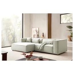 Ecksofa "PIARA mit Kedernaht, Cord, Leinenoptik o. Strukturstoff, Couch, L-Form", gr&uuml;n (hellgr&uuml;n), B:267cm H:66cm T:167cm, 100% Polyester, LeGer Home by Lena Gercke, Sofas, Ecksofa, wahlweise Ottomane rechts/links, schwarze F&uuml;&szlig;e, bequemer Sitzkomfort