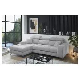 Ecksofa ED EXCITING DESIGN "Sydney L-Form", grau (hellgrau), B:268cm H:86cm T:172cm, 92% Polyester, 8% Nylon, Sofas, Ecksofa, mit Bettfunktion, Bettkasten, Kopfteilverstellung & 2 Zierkissen