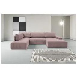 Wohnlandschaft WERK2 "Rotterdam, U-Form, in kuschelweichem Cord oder Breitcord. Breite 329cm", rosa (rose), B:325cm H:85cm T:190cm, 90% Polyester, 10% Nylon, Sofas, Wohnlandschaft, Design Sofa mit Schlaffunktion & Bettkasten, Cord, Rose