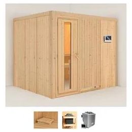 Sauna Karibu "Gitte", beige (naturbelassen), Bio-Kombiofen, externe Steuerung, 9 kW, Saunen, Ofen 9 kW Bio externe Strg easy