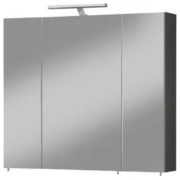 Spiegelschrank Welltime "Torino", grau (basaltgrau), B:80cm H:75cm T:15,7cm, FSC-zertifizierter Holzwerkstoff, Schr&auml;nke, Spiegelschrank, Breite 80 cm, 3-t&uuml;rig, LED-Beleuchtung, Schalter-/Steckdosenbox