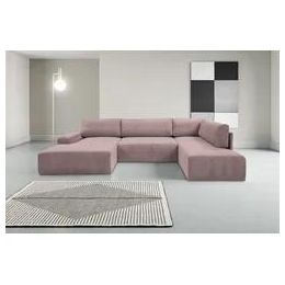 Wohnlandschaft WERK2 "Rotterdam, U-Form, in kuschelweichem Cord oder Breitcord. Breite 329cm", rosa (rose), B:325cm H:85cm T:190cm, 90% Polyester, 10% Nylon, Sofas, Wohnlandschaft, Design Sofa mit Schlaffunktion & Bettkasten, Cord, Rose