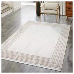 Teppich Carpet City "CLASICO 9068", beige, B:80cm H:11mm L:150cm, Obermaterial: 100% Polyester, Teppiche, Teppich, L&auml;ufer, Kurzflor, Hochtief-Muster, Boho, Fransen, Wohnzimmer