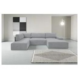 Wohnlandschaft WERK2 "Rotterdam, U-Form, in kuschelweichem Cord oder Breitcord. Breite 329cm", grau, B:325cm H:85cm T:190cm, 90% Polyester, 10% Nylon, Sofas, Wohnlandschaft, Design Sofa mit Schlaffunktion & Bettkasten, Cord, Grau