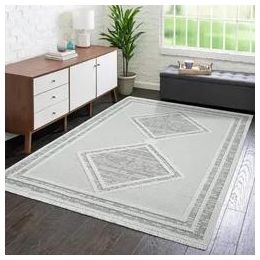 Teppich Carpet City "LINDO 8853", grau, B:160cm H:11mm L:230cm, Obermaterial: 100% Polyester, Teppiche, Teppich, Kurzflor, Hochtief-Muster/ 3D-Effekt, Fransen, Boho-Stil, Wohnzimmer