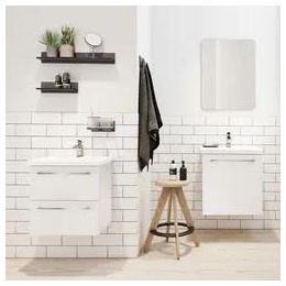 Badezimmer-Set Welltime "Scandic", wei&szlig;, B:51cm T:39cm, Keramik, MDF, Kastenm&ouml;bel-Sets, 2in1 - Spiegel & Waschtisch mit Soft-Close, Keramikwaschbecken