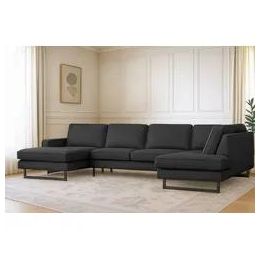 Wohnlandschaft Home Affaire "Pinto, 350 cm, U-Form, XXL, mit Ottomanen", schwarz (onyx), B:350cm H:85cm T:206cm, 90% Polyester, 10% Nylon, Sofas, Wohnlandschaft, Cord, Chenille, Lederoptik, mit Keder, Metallf&uuml;&szlig;e, Wellenunterfederung