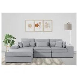 Ecksofa OTTO HOME "Florid L-Form", silber, B:280cm H:75cm T:162cm, Baumwollmix (60% Baumwolle/40% Leinen);Struktur fein (100% Polyester);Samtoptik (100% Polyester);Samtvelours (100% Polyester);Struktur (100% Polyester);Struktur recycelt (100% recyceltes Polyester), Sofas, Ecksofa, 3 Teile, bestehend aus Modulen, viele Bezugsqualit&auml;ten, auch in Cord