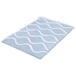 Badematte Kleine Wolke "Piana", blau (stahlblau), H:23mm, Polyester, Badematten, Badematte, Badteppich, modernes Wellen 3D-Design
