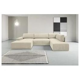 Wohnlandschaft WERK2 "Rotterdam, U-Form, in kuschelweichem Cord oder Breitcord. Breite 329cm", beige (natur), B:325cm H:85cm T:190cm, 90% Polyester, 10% Nylon, Sofas, Wohnlandschaft, Design Sofa mit Schlaffunktion & Bettkasten, Cord, Natur