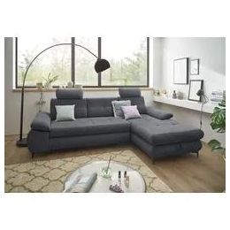 Ecksofa ED EXCITING DESIGN "Altona L-Form", grau (anthrazit), B:274cm H:88cm T:177cm, 100% Polyester, Sofas, Ecksofa, mit Bettfunktion, Bettkasten, Armteilverstellung & Kopfst&uuml;tzen