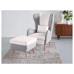 Sessel Home Affaire "Salla Bezug Boucl&eacute; oder Struktur fein, Ohrensessel", beige (creme, grau), B:78cm H:118cm T:94cm, 100% Polyester, Sessel, Sessel, wahlweise mit oder ohne Hocker; gro&szlig;er Sessel: Ma&szlig;e B/T/H: 78/94/118cm