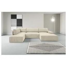 Wohnlandschaft WERK2 "Rotterdam, U-Form, in kuschelweichem Cord oder Breitcord. Breite 329cm", beige (natur), B:325cm H:85cm T:190cm, 90% Polyester, 10% Nylon, Sofas, Wohnlandschaft, Design Sofa mit Schlaffunktion & Bettkasten, Cord, Natur