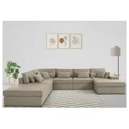 Wohnlandschaft OTTO HOME "Florid U-Form", grau (taupe), B:360cm H:75cm T:260cm, Baumwollmix (60% Baumwolle/40% Leinen);Struktur fein (100% Polyester);Samtoptik (100% Polyester);Samtvelours (100% Polyester);Struktur (100% Polyester);Struktur recycelt (100% recyceltes Polyester), Sofas, Wohnlandschaft, 6 Teile, bestehend aus Modulen, viele Bezugsqualit&auml;ten, auch in Cord
