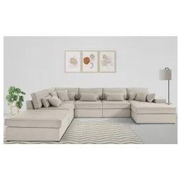 Wohnlandschaft OTTO HOME "Florid U-Form", beige, B:360cm H:75cm T:260cm, Baumwollmix (60% Baumwolle/40% Leinen);Struktur fein (100% Polyester);Samtoptik (100% Polyester);Samtvelours (100% Polyester);Struktur (100% Polyester);Struktur recycelt (100% recyceltes Polyester), Sofas, Wohnlandschaft, 6 Teile, bestehend aus Modulen, viele Bezugsqualit&auml;ten, auch in Cord