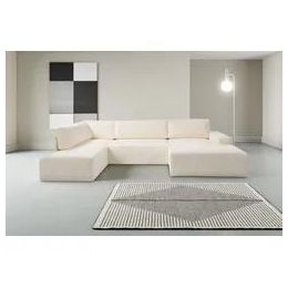Wohnlandschaft WERK2 "Rotterdam, U-Form, in kuschelweichem Cord oder Breitcord. Breite 329cm", beige (creme), B:325cm H:85cm T:190cm, 100% Polyester, Sofas, Wohnlandschaft, Design Sofa mit Schlaffunktion & Bettkasten, Breitcord, Creme
