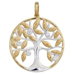 Kettenanh&auml;nger Jobo "Anh&auml;nger Baum", gelb (gelbgold 585), Schmuckanh&auml;nger, Damen, P1 = bei 10-facher Vergr&ouml;&szlig;erung erkennbare Einschl&uuml;sse, Diamanten Gelbgold 585, Diamanten, Gelbgold 585, Kettenanh&auml;nger, 585 Gold bicolor mit 5 Diamanten