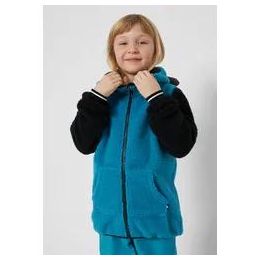 Sweatjacke WeeDo "Monster", Jungen, Gr. 104, blau (blau_schwarz), Obermaterial: 100% Polyester; B&uuml;ndchen: 100% Polyester, regular fit, Sweatjacken Sweatjacke, Weicher Teddyfleece, lange B&uuml;ndchen, Kapuze mit H&ouml;rner