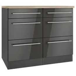 Unterschrank KOCHSTATION "KS-Wien", grau (hochglanz grau, grafit), B:100cm H:85cm T:60cm, Schr&auml;nke, Unterschrank, edel aussehende gestiftete Fronten
