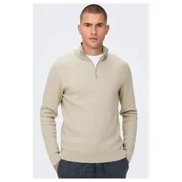 Only & Sons Strickpullover ONLY & SONS "OS Knit", Herren, Gr. L, beige (silber lining), Strick, Obermaterial: 88% Baumwolle, 12% Nylon, unifarben, normal normal, hoch geschlossener Ausschnitt, gerader Abschluss, Pullover Strickpullover