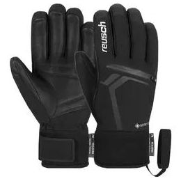 Skihandschuhe Reusch "Down Spirit GORE-TEX SC", Damen, Gr. 10, silber (schwarz, silberfarben), 55% Polyester, 30% Ziegenleder, 5% Polyurethan, 5% Elasthan, mehrfarbig, Handschuhe, mit verst&auml;rkten Fingerspitzen