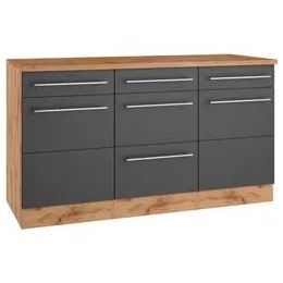 Unterschrank KOCHSTATION "KS-Wien", grau (anthrazit, wotaneiche), B:150cm H:85cm T:60cm, Schr&auml;nke, Unterschrank, edel aussehende gestiftete Fronten