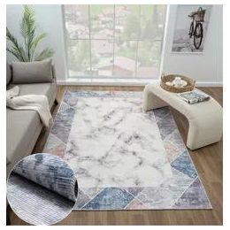 Teppich "Raven", beige (creme,grau,blau), B:160cm H:10mm L:230cm, Polyester, MyFlair M&Ouml;BEL & ACCESSOIRES, Teppiche, Teppich, bedruckt, Marmor-Optik, In- & Outdoor geeignet, waschbar