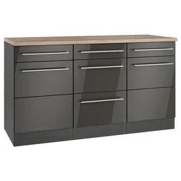 Unterschrank KOCHSTATION "KS-Wien", grau (hochglanz grau, grafit), B:150cm H:85cm T:60cm, Schr&auml;nke, Unterschrank, edel aussehende gestiftete Fronten