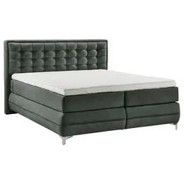 Boxspringbett Musterring "Dubai", schwarz (d 520 anthrazit), B:177cm L:214cm, Komplettbetten, Boxspringbett, Winkelfu&szlig; in Chrom, 3 H&auml;rtegrade, Kopfteil in Kassettensteppung