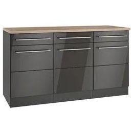 Unterschrank KOCHSTATION "KS-Wien", grau (hochglanz grau, grafit), B:150cm H:85cm T:60cm, Schr&auml;nke, Unterschrank, edel aussehende gestiftete Fronten