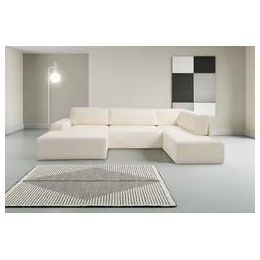 Wohnlandschaft WERK2 "Rotterdam, U-Form, in kuschelweichem Cord oder Breitcord. Breite 329cm", beige (creme), B:325cm H:85cm T:190cm, 100% Polyester, Sofas, Wohnlandschaft, Design Sofa mit Schlaffunktion & Bettkasten, Breitcord, Creme