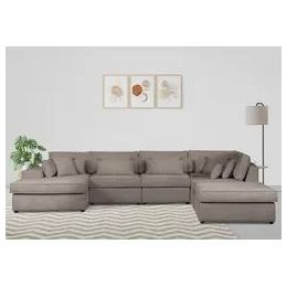 Wohnlandschaft OTTO HOME "Florid U-Form", grau (taupe), B:360cm H:75cm T:260cm, Baumwollmix (60% Baumwolle/40% Leinen);Struktur fein (100% Polyester);Samtoptik (100% Polyester), Sofas, Wohnlandschaft, 6 Teile, bestehend aus Modulen, viele Bezugsqualit&auml;ten, auch in Cord