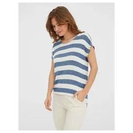V&eacute;ro Moda Kurzarmshirt VERO MODA "VMWIDE STRIPE SL TOP GA JRS NOOS", Damen, Gr. M, blau (china blau stripes:snow wei&szlig;), Jersey, Obermaterial: 96% Viskose, 4% Elasthan, gestreift, regular fit normal, Rundhals, Shirts, Viskosemischung