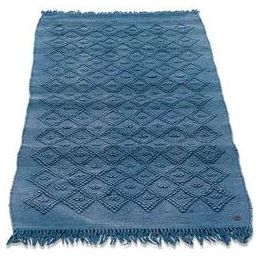 Badematte Tom Tailor HOME "Vintage Wash", blau (denim), H:6mm, Baumwolle, Badematten, Badematte, Badteppich, Uni Farben, Rauten Muster, mit Fransen, reine Baumwolle