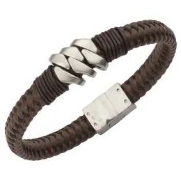 Armband ZEEme "Leder mit Edelstahlverschlu&szlig;", braun, Armb&auml;nder, Damen, 21cm, Edelstahl, gl&auml;nzend, Armband
