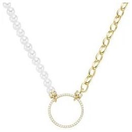 Collier "mit wei&szlig;en Muschelkern-Perlen und Zirkonia, Silber 925", gold, Giorgio Martello MILANO, Halsketten, Damen, 45cm, Silber 925 (Sterlingsilber), Collier