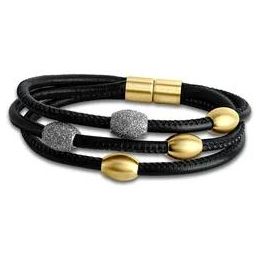 Armband ZEEme "Edelstahl gelb plattiert mit Stardust grau 20cm Leder", schwarz, Armb&auml;nder, Damen, 20cm, Edelstahl, matt, Armband