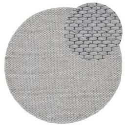 Wollteppich CarpetFine "Sina", grau, H:14mm &Oslash;:200cm, Wolle, Teppiche, grobe Struktur, Zeitloses Design, reine Wolle, Wohnzimmer