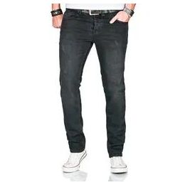 Slim-fit-Jeans Alessandro Salvarini "ASCatania", Herren, Gr. W32L32, L&auml;nge 32, schwarz (as, 165, schwarz used), Denim/Jeans, 98% Baumwolle, 2% Elasthan, Destroyed-Effekte, leichte Abriebeffekte, Basic, schmal, Jeans Slim-fit-Jeans, mit used look Effekt und mit 2% Elasthan