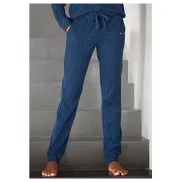 Homewearhose Lascana, Damen, Gr. 32/34, N-Gr, blau (blau, meliert), Rippware, Obermaterial: 56% Polyester, 41% Viskose, 3% Elasthan, meliert, unifarben, Basic lang, Hosen, Lounge-/ Strickhose mit praktischen Taschen, Loungewear
