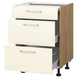 Auszugsunterschrank KOCHSTATION "KS-Trea U2AS50", wei&szlig; (magnolie, eiche astig), B:50cm H:75cm T:56cm, Schr&auml;nke, mit drei Ausz&uuml;gen, Breite 50 cm, H&ouml;he 75 cm