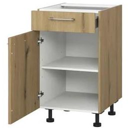 Unterschrank KOCHSTATION "KS-Trea US50", braun (eiche astig), B:50cm H:75cm T:56cm, Schr&auml;nke, Unterschrank, mit einem Auszug und einer T&uuml;r, Einlegeboden, Breite 50 cm, H&ouml;he 75 cm